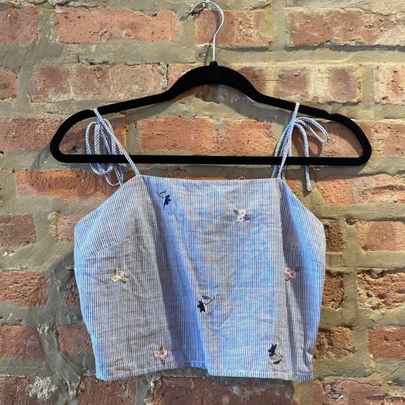 PacSun | Tops | Pacsun Blue Striped Tank Top W Floral Embroidery | Poshmark